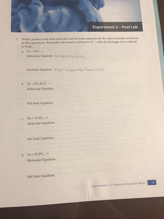 Solved Experiment 2 Post Lab 1. Predict products and write | Chegg.com