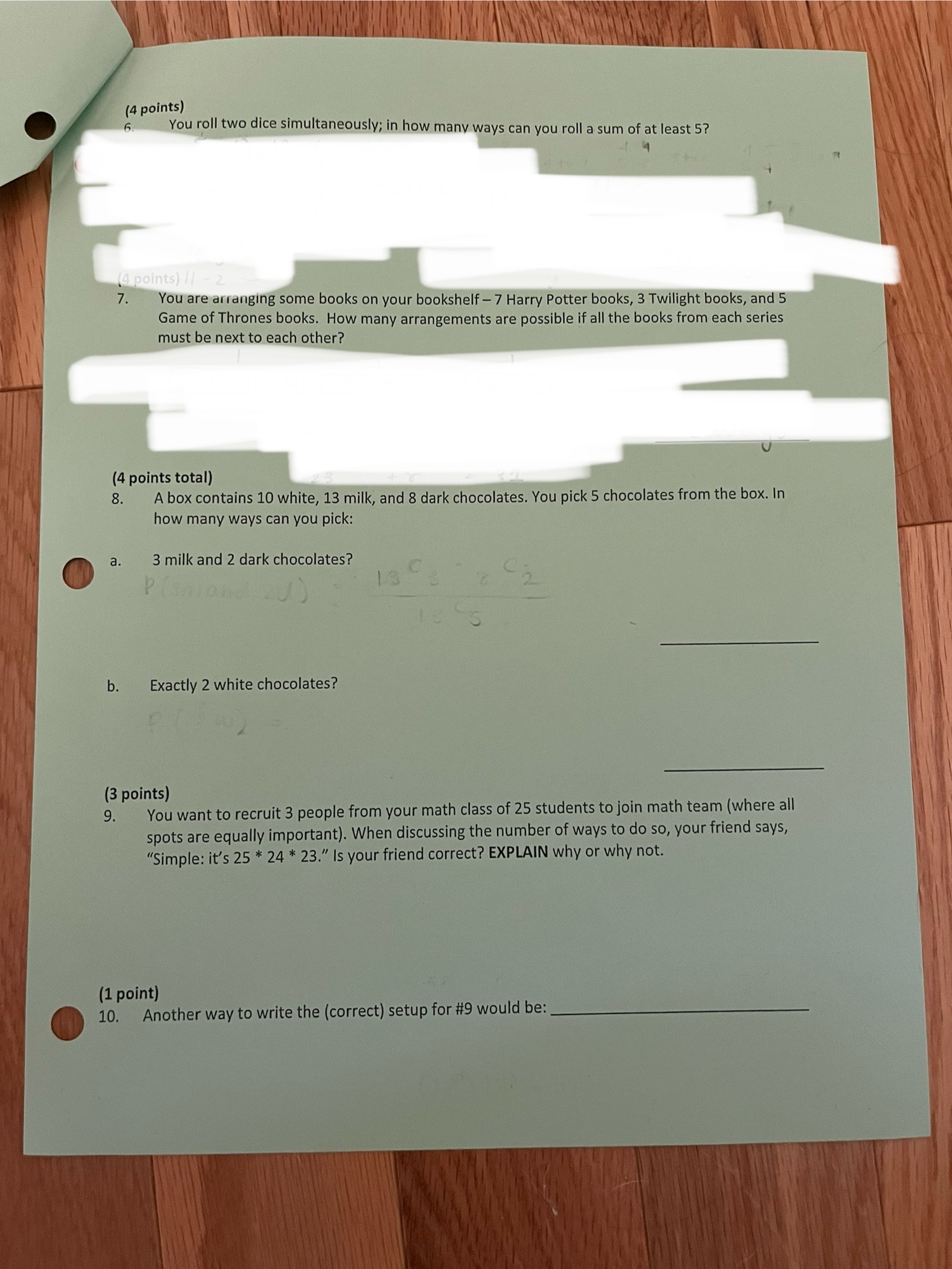 Solved (4 ﻿points)6. ﻿You roll two dice simultaneously; in | Chegg.com