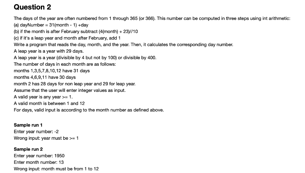 Solved The days of the year are often numbered from 1 | Chegg.com