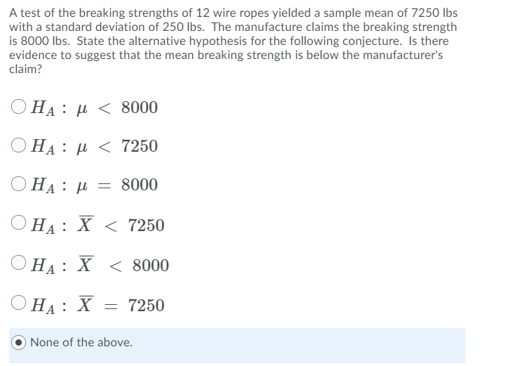 Solved A test of the breaking strengths of 12 wire ropes | Chegg.com
