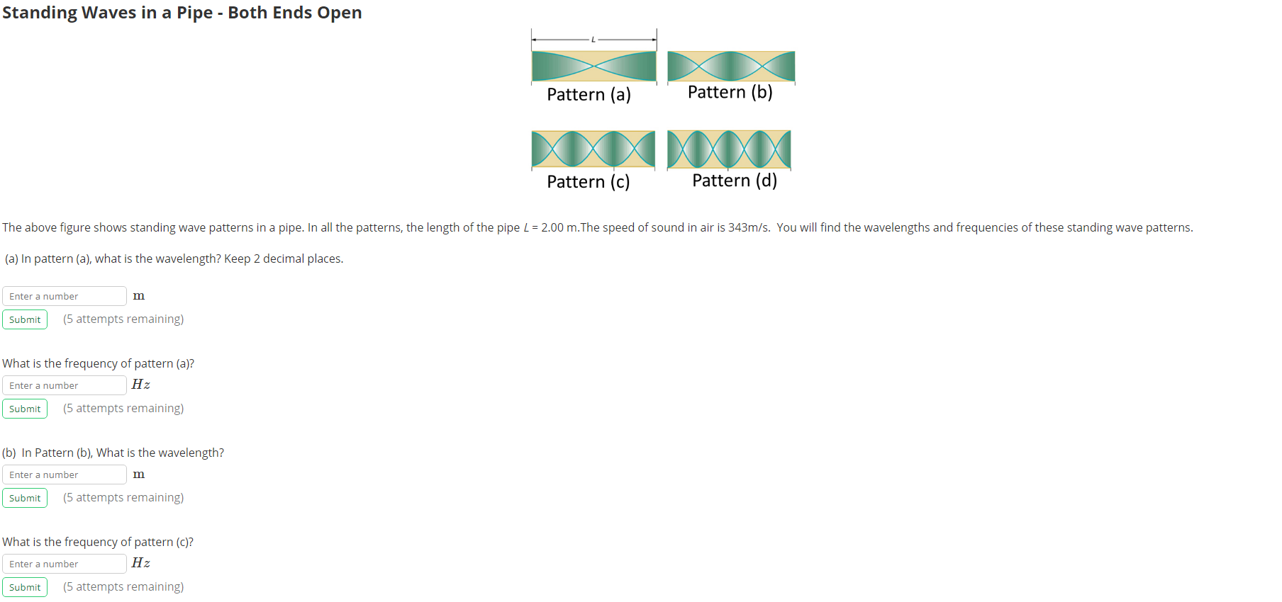 Solved Standing Waves in a Pipe - Both Ends Open Pattern (a) | Chegg.com
