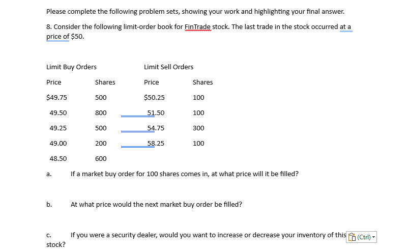 Solved Please complete the following problem sets, showing | Chegg.com