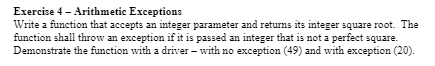 Solved Exercise 4 - Arithmetic Exceptions Write a function | Chegg.com