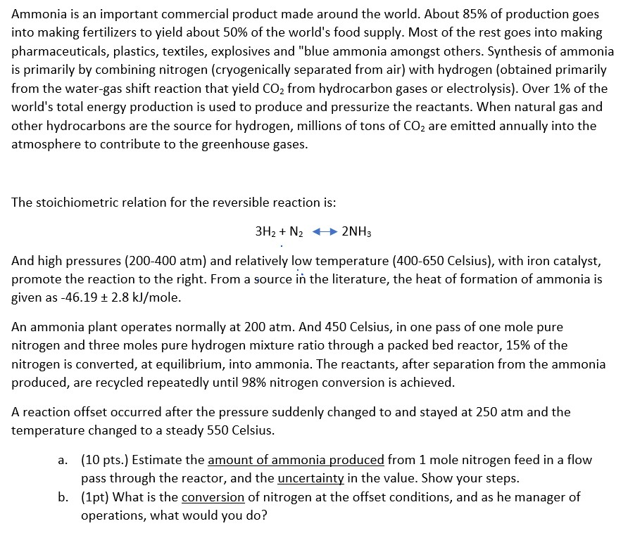 Ammonia is an important commercial product made | Chegg.com