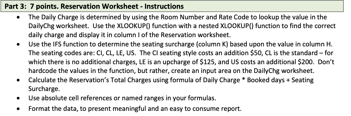 Part 3: 7 points. Reservation Worksheet - | Chegg.com