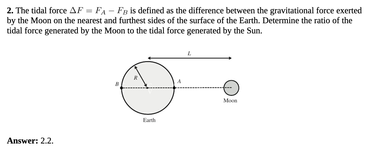 Solved 2. The tidal force ΔF=FA−FB is defined as the | Chegg.com