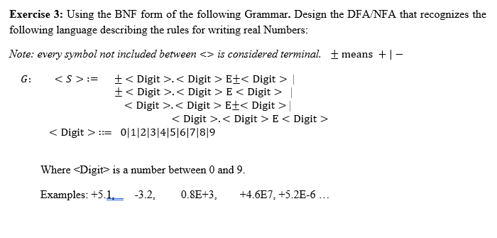 Solved Exercise 3: Using the BNF form of the following | Chegg.com