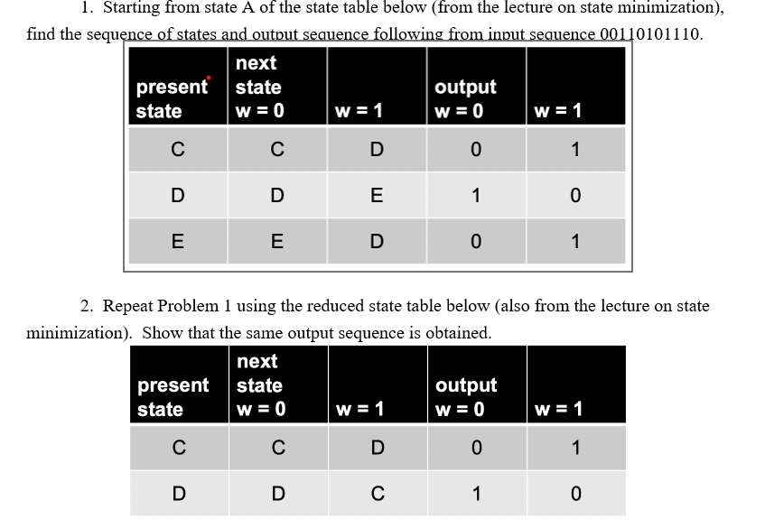 Solved 1. Starting from state A of the state table below | Chegg.com
