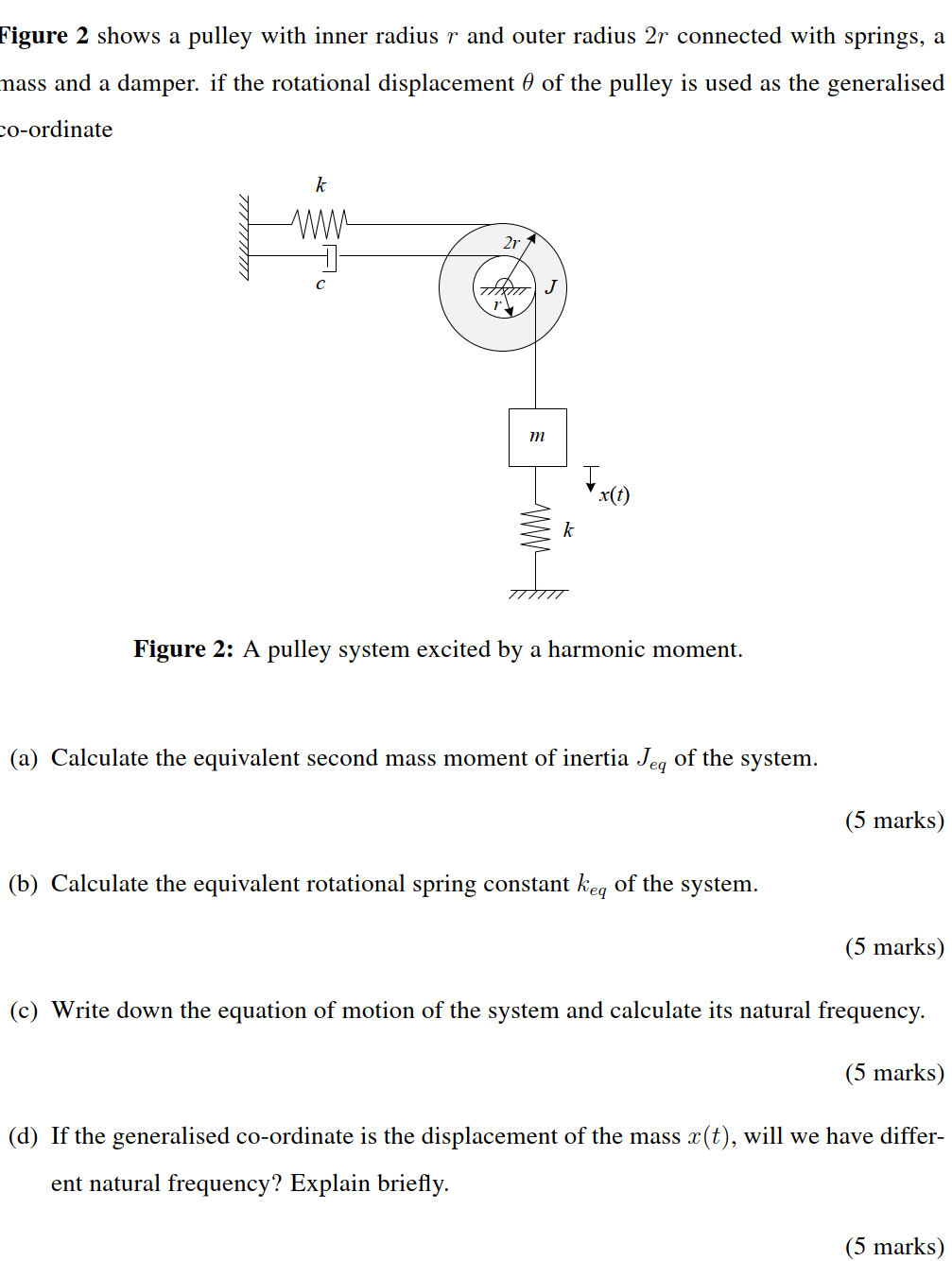 Solved Figure 2 shows a pulley with inner radius r and outer | Chegg.com