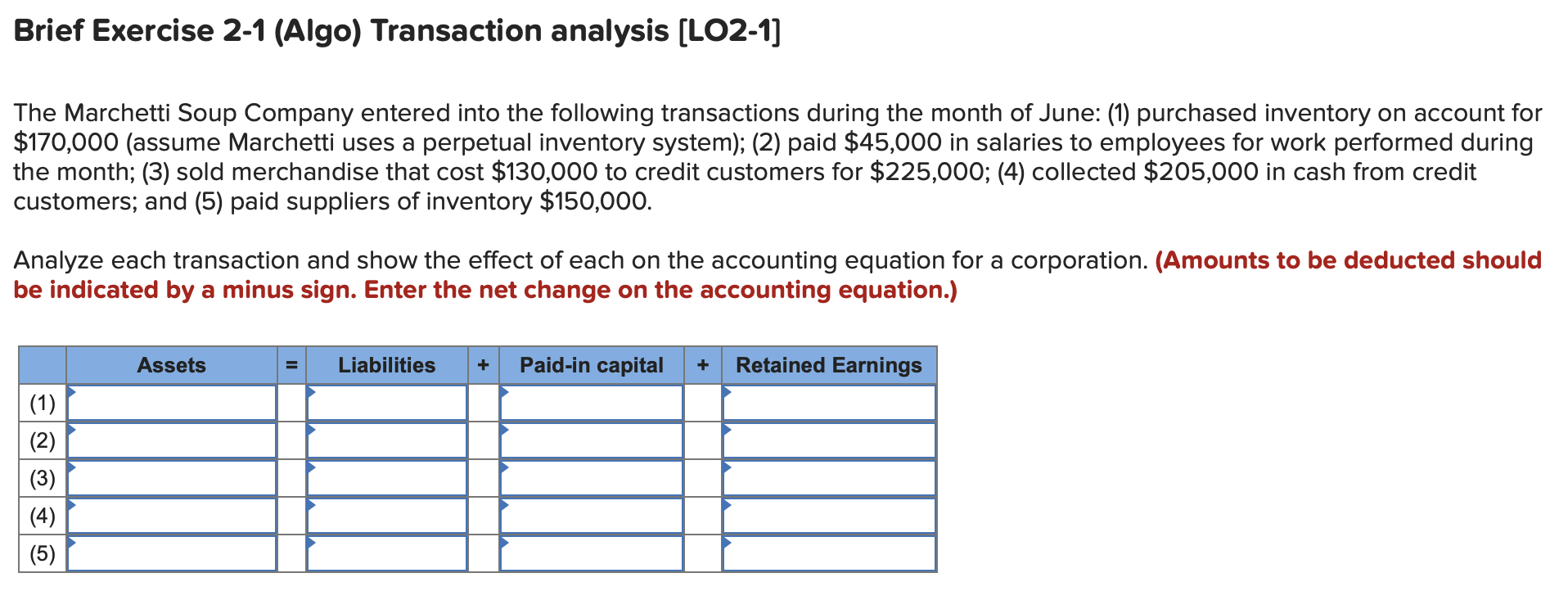 Solved Brief Exercise 2-1 (Algo) Transaction analysis | Chegg.com