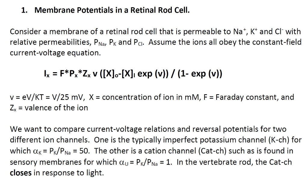 1. Membrane Potentials in a Retinal Rod Cell. | Chegg.com