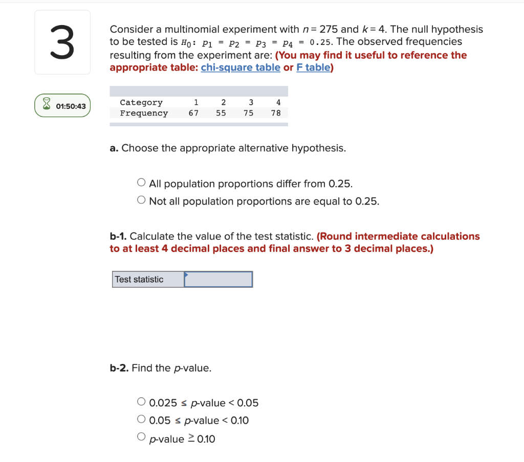 Solved 3 Consider a multinomial experiment with n= 275 and | Chegg.com