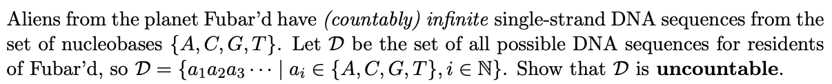 Solved Aliens from the planet Fubar'd have (countably) | Chegg.com