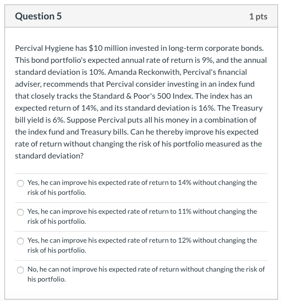 Solved Question 5 1 pts Percival Hygiene has $10 million | Chegg.com