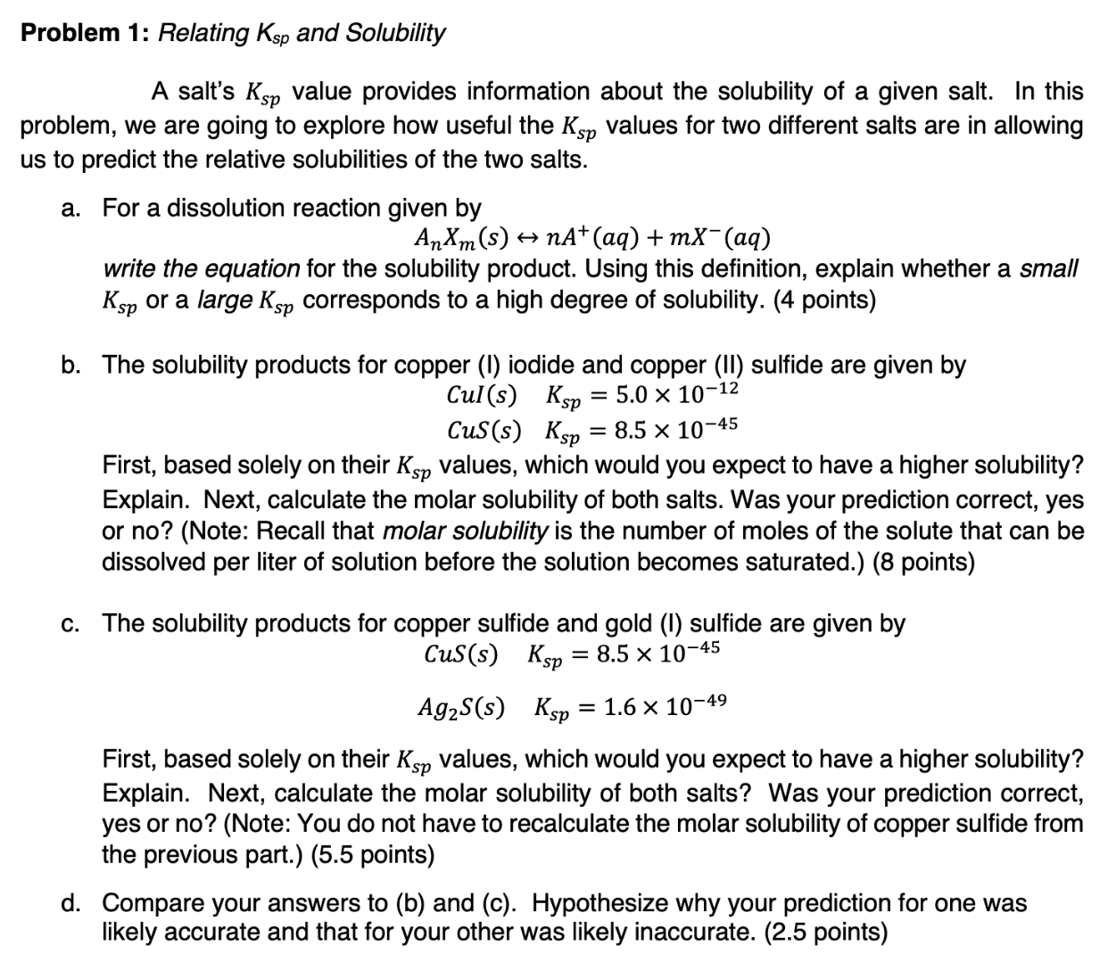 Solved Problem 1: Relating Ksp and Solubility A salt's Ksp | Chegg.com