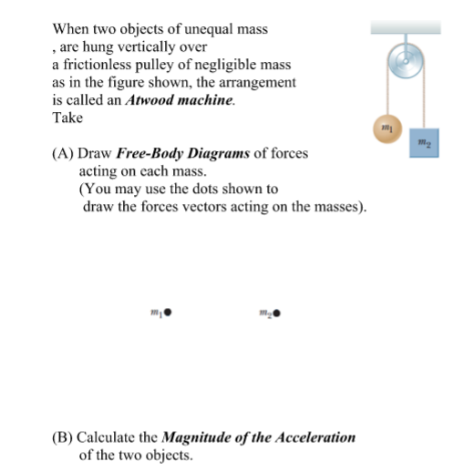 Solved When two objects of unequal mass , are hung | Chegg.com
