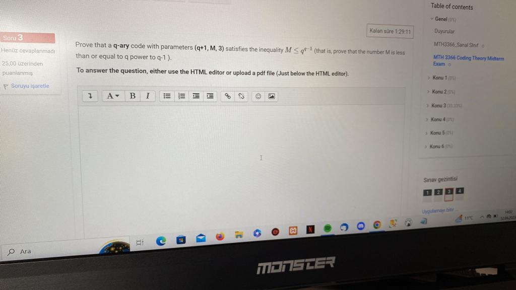 Solved Table of contents Genel Duyurular Prove that a q-ary | Chegg.com