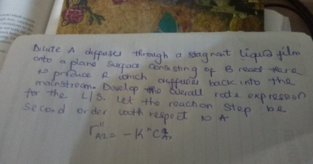 Solved Dilute A diffuses through a stagnant ligura felm onto | Chegg.com