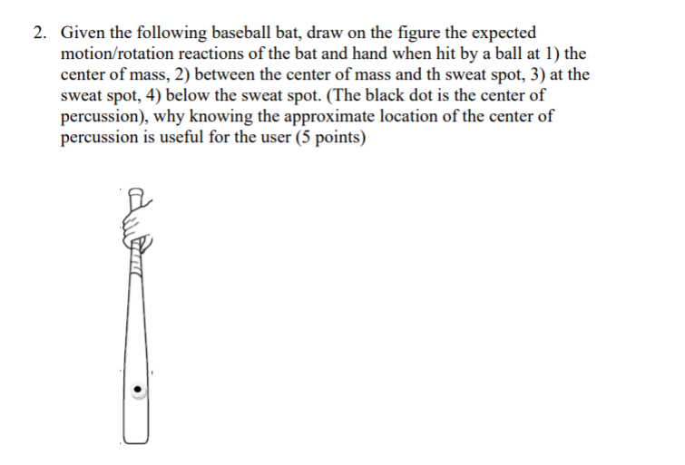 Solved 2. Given the following baseball bat, draw on the | Chegg.com