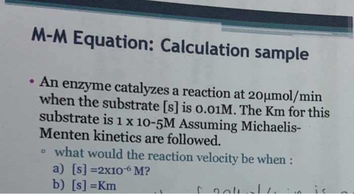 Solved M-M Equation: Calculation sample . An enzyme | Chegg.com