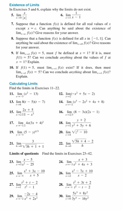 Solved Existence of Limits In Exercises 5 and 6, explain why | Chegg.com