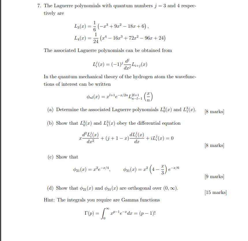 Solved 7. The Laguerre polynomials with quantum numbers j = | Chegg.com