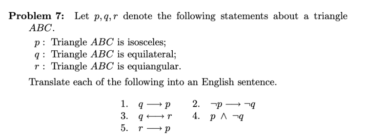 Solved Problem 7: Let p,q,r denote the following statements | Chegg.com