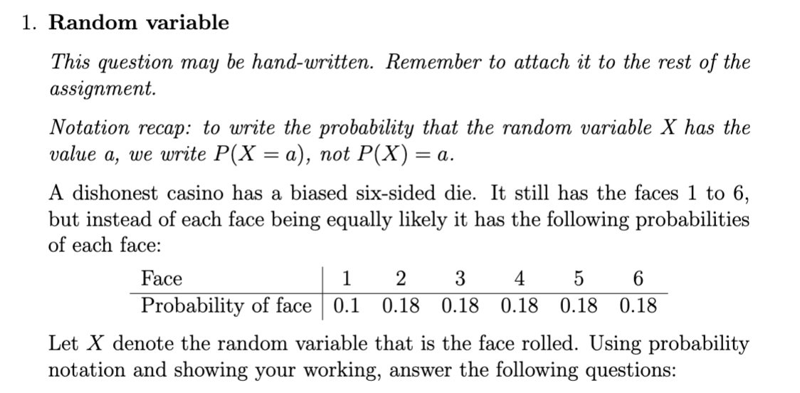 Solved 1. Random variable This question may be hand-written. | Chegg.com