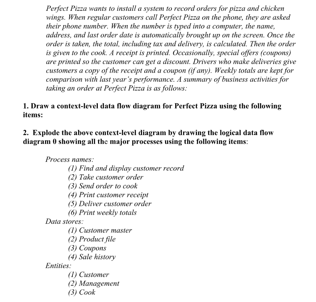 Solved Perfect Pizza wants to install a system to record | Chegg.com