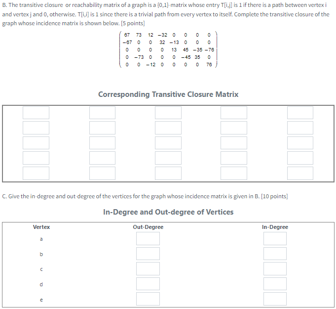 Solved B. The transitive closure or reachability matrix of a | Chegg.com