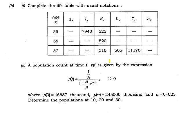 Solved (b) (1) Complete the life table with usual notations | Chegg.com