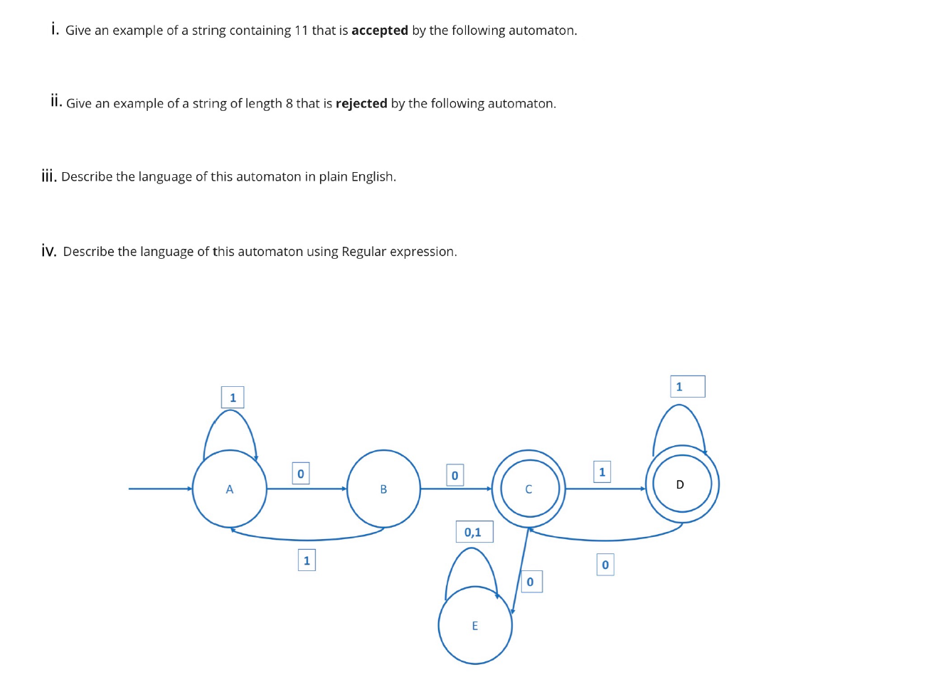Solved i. Give an example of a string containing 11 that is | Chegg.com