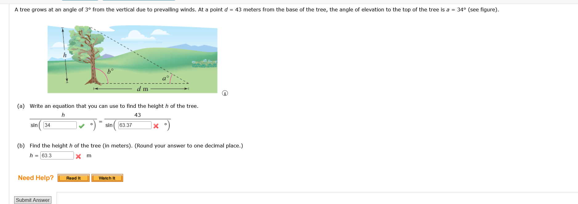 Solved A tree grows at an angle of 3∘ from the vertical due | Chegg.com