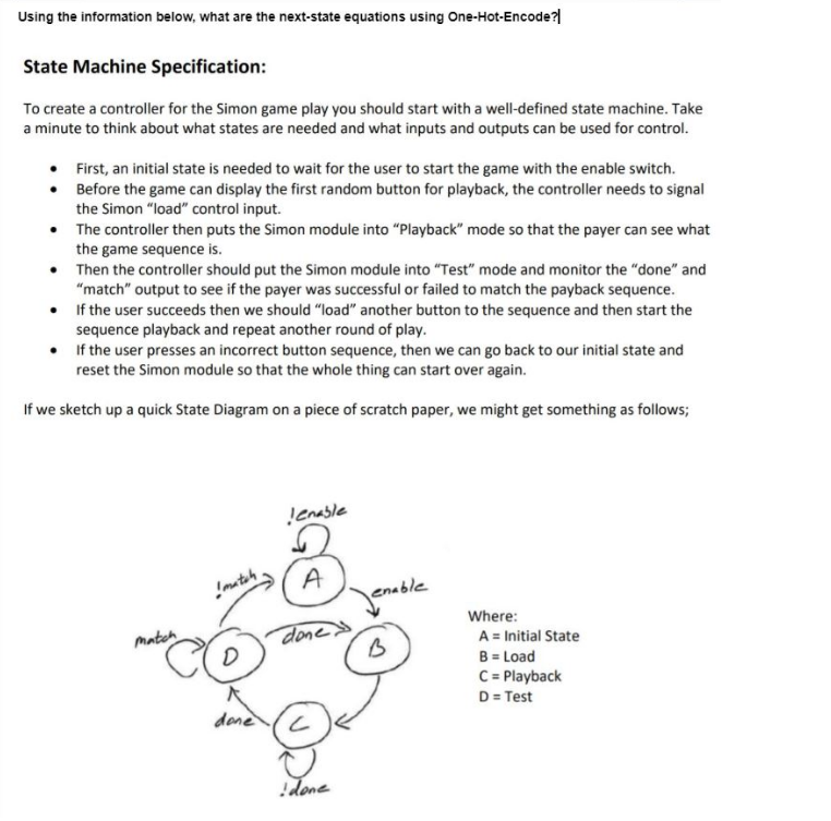 Solved Create Next-State logic equations with one Hot-Encode | Chegg.com