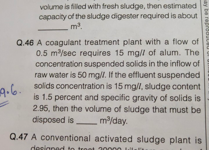 Solved volume is filled with fresh sludge, then estimated | Chegg.com