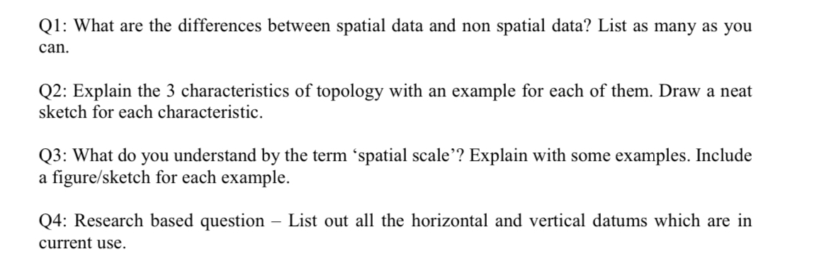 Solved Q1: What are the differences between spatial data and | Chegg.com