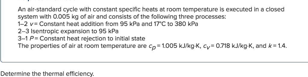 Solved An air-standard cycle with constant specific heats at | Chegg.com