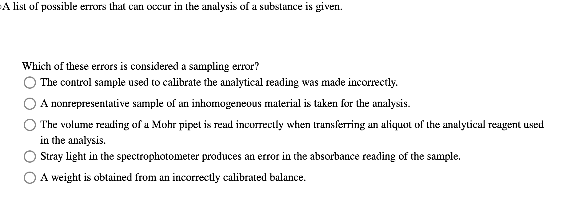 Solved A list of possible errors that can occur in the | Chegg.com