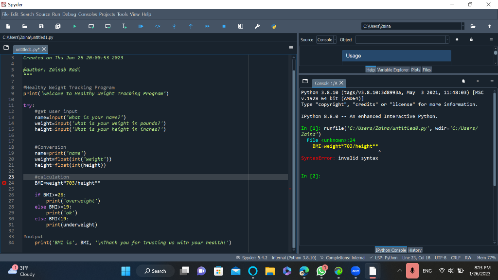 Solved This assignment will calculate people’s BMI (Body | Chegg.com