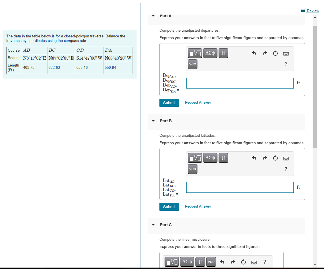 Solved The data in the table below is for a closed-polygon | Chegg.com