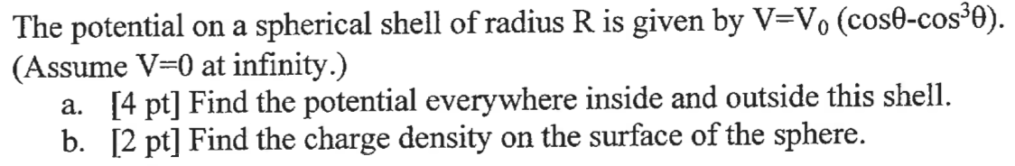 Solved The potential on a spherical shell of radius R is | Chegg.com