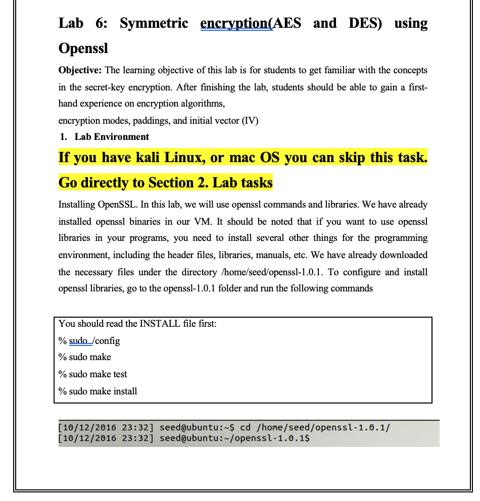 Solved Lab 6: Symmetric encryption(AES and DES) using | Chegg.com