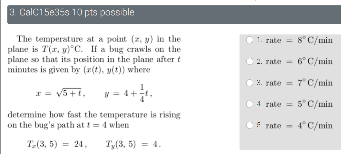 Solved 3. CalC15e35s 10 pts possible The temperature at a | Chegg.com