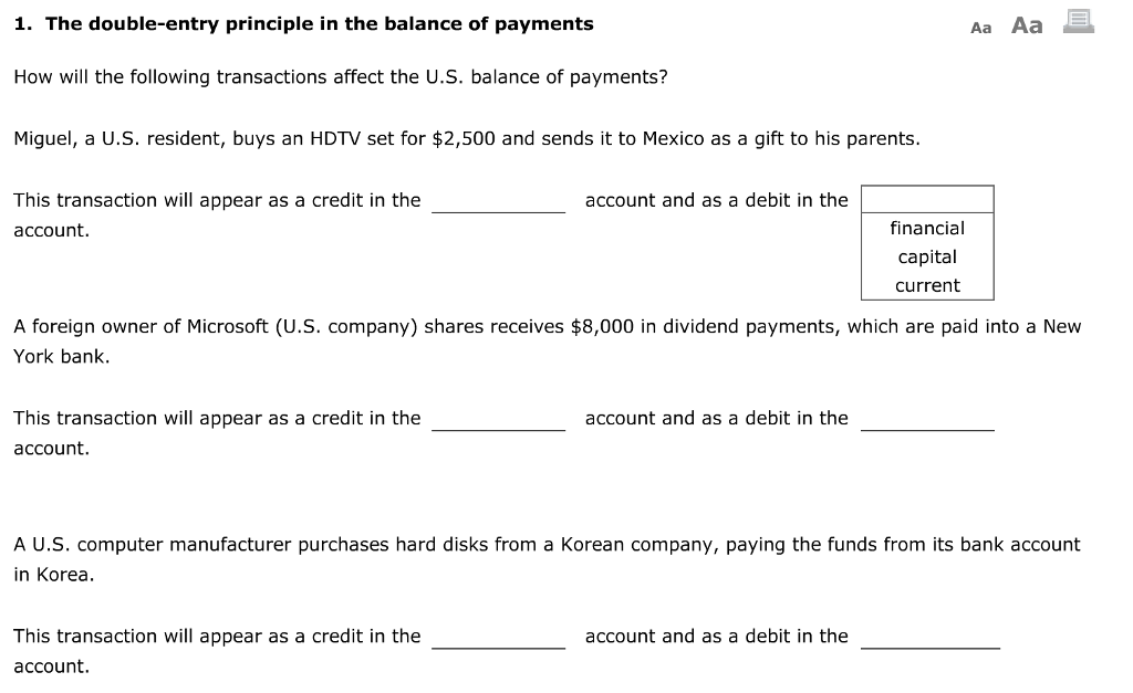 Solved 1. The double-entry principle in the balance of | Chegg.com