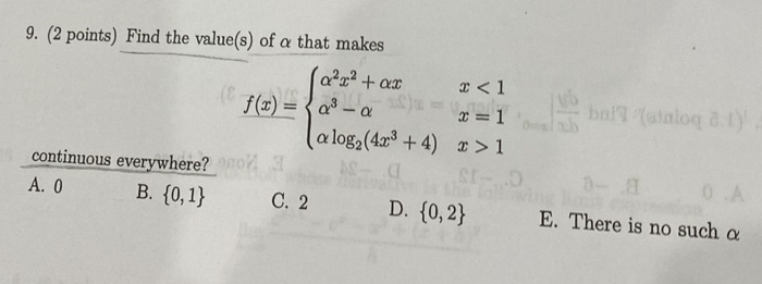 Solved 9. (2 points) Find the value(s) of α that makes | Chegg.com