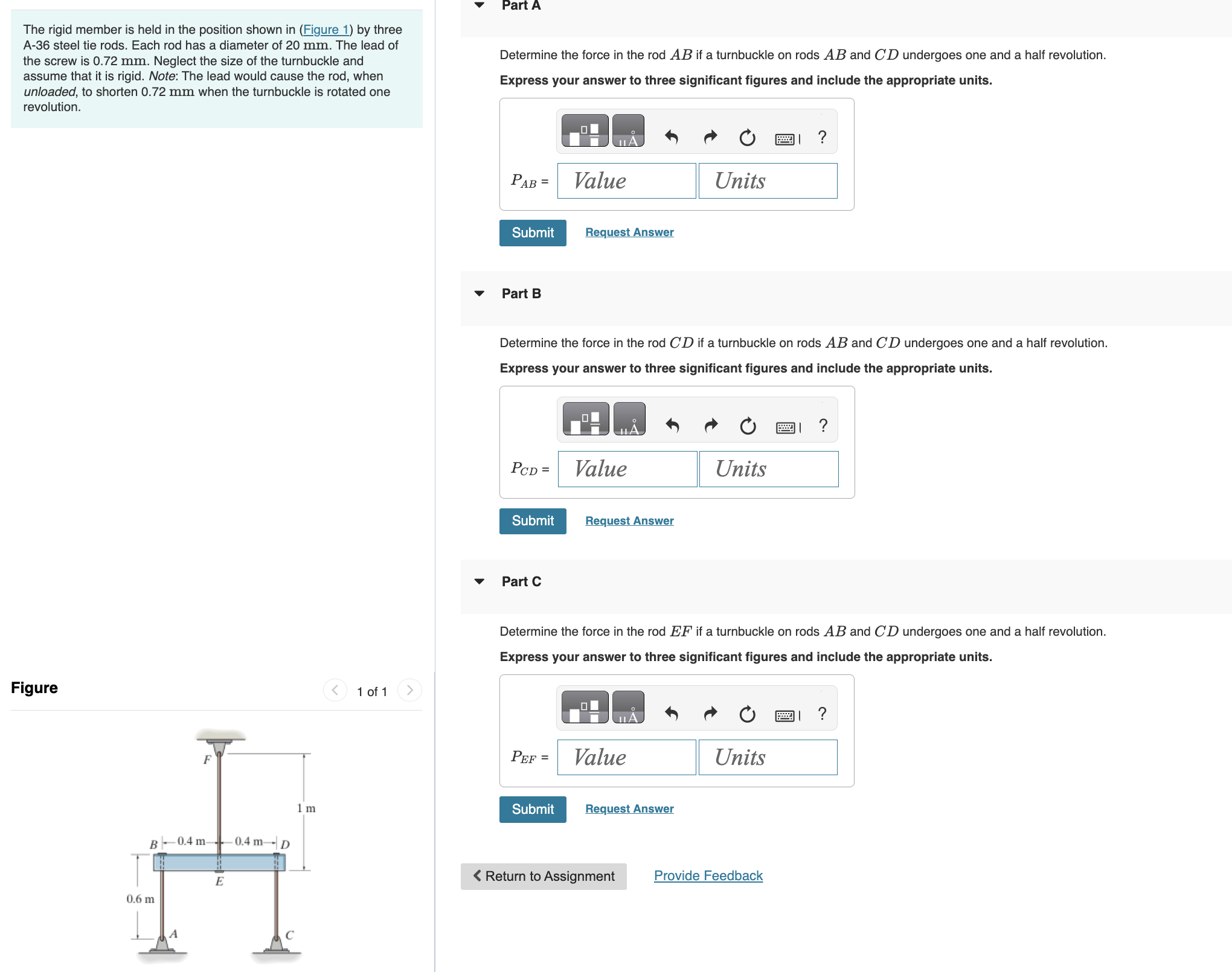Solved The rigid member is held in the position shown in | Chegg.com