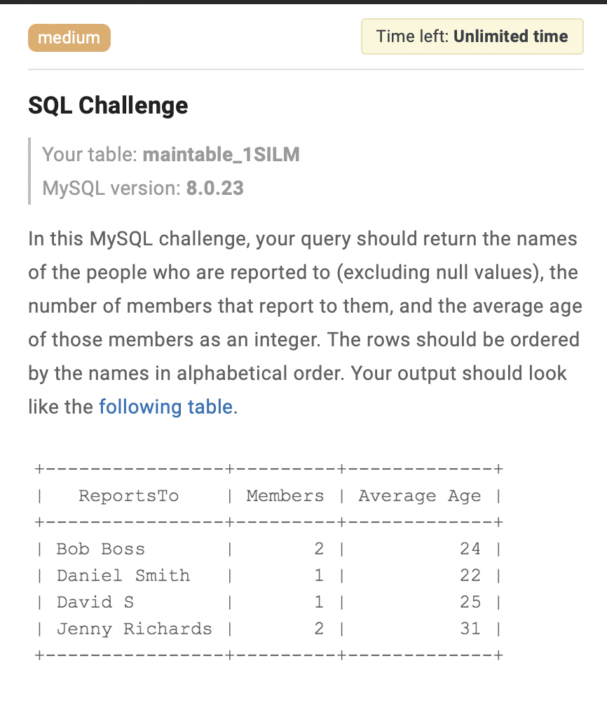 Solved medium Time left: Unlimited time SQL Challenge Your | Chegg.com Solved medium Time left: Unlimited time SQL Challenge Your | Chegg.com