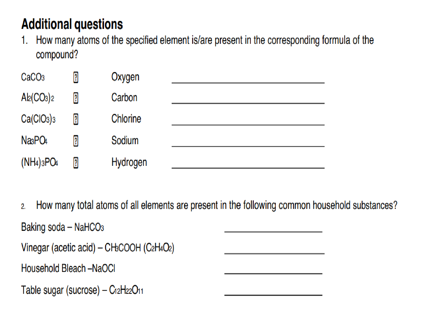 Solved Additional questions 1. How many atoms of the | Chegg.com