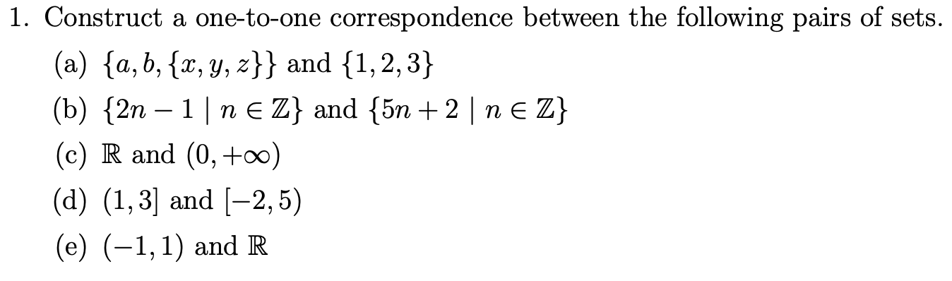 Solved 1. Construct a one-to-one correspondence between the | Chegg.com