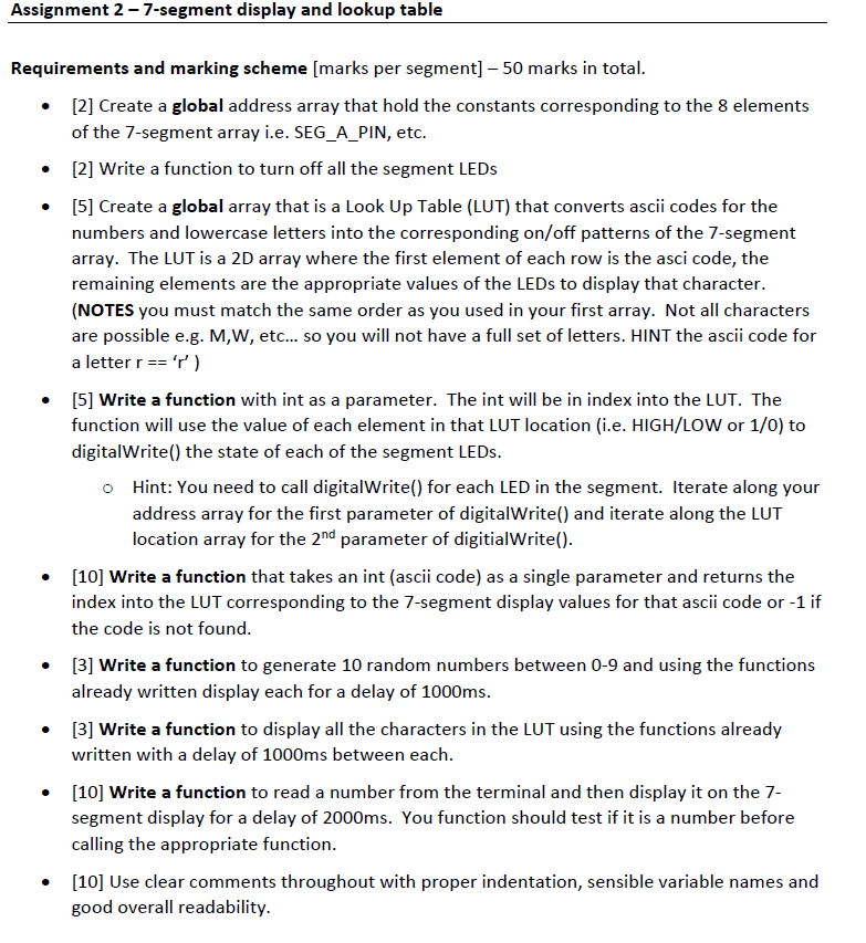 Assignment 2 - 7-segment display and lookup table . | Chegg.com